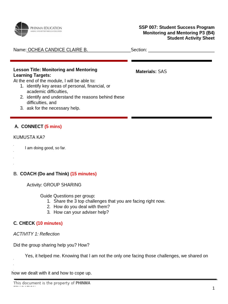 8) SSP 007 - Monitoring and Mentoring P3 (B4) - SAS | PDF | Learning