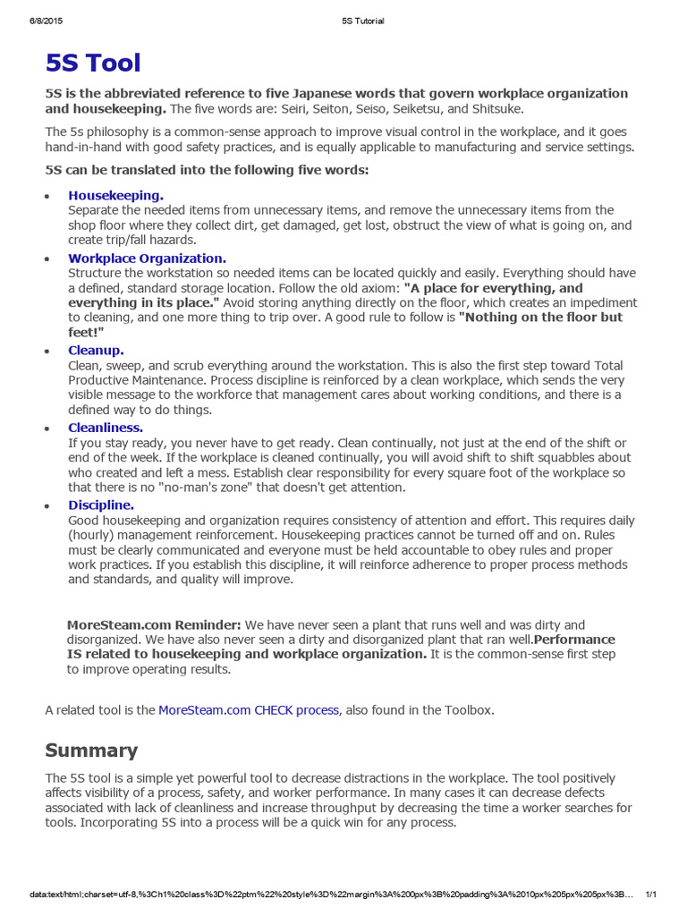 5s Tutorial Pdf Housekeeping