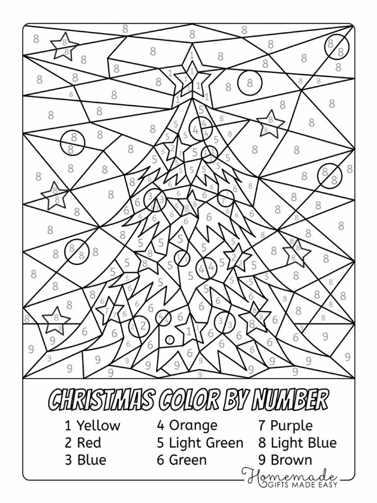 Christmas Color by Number Tree With Stars Ornaments | PDF