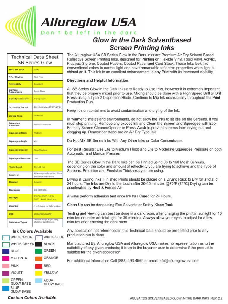 AGUSA SOLVENT BASED GLOW IN THE DARK INK TDS REV 2.2 | PDF | Ink ...
