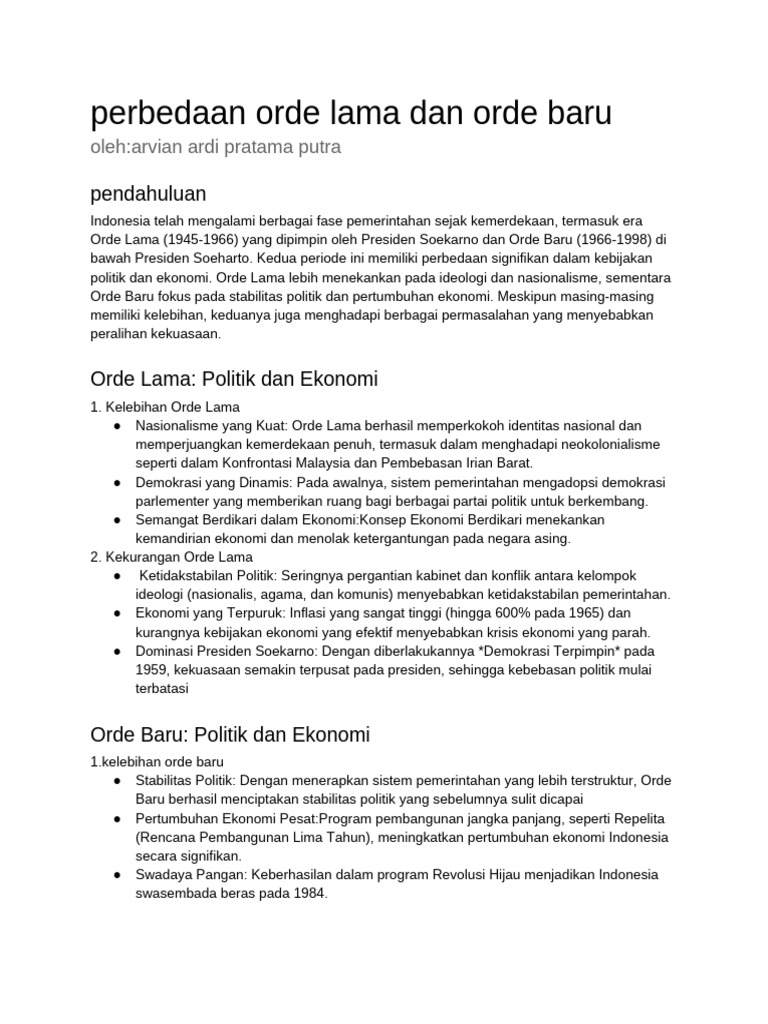 Perbedaan Orde Lama Dan Orde Baru | PDF
