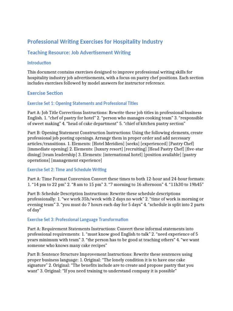Professional Writing Exercises | PDF | Chef | Learning