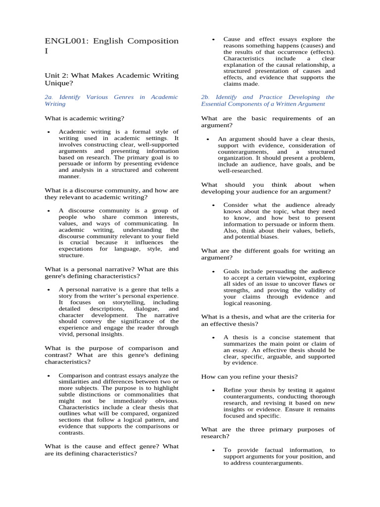 ENGL001 English Composition I | PDF | Citation | Essays