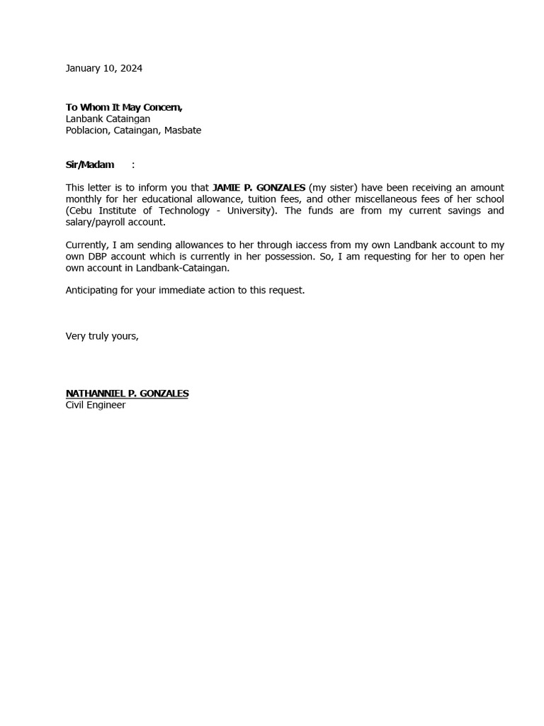 Letter of Allowance | PDF