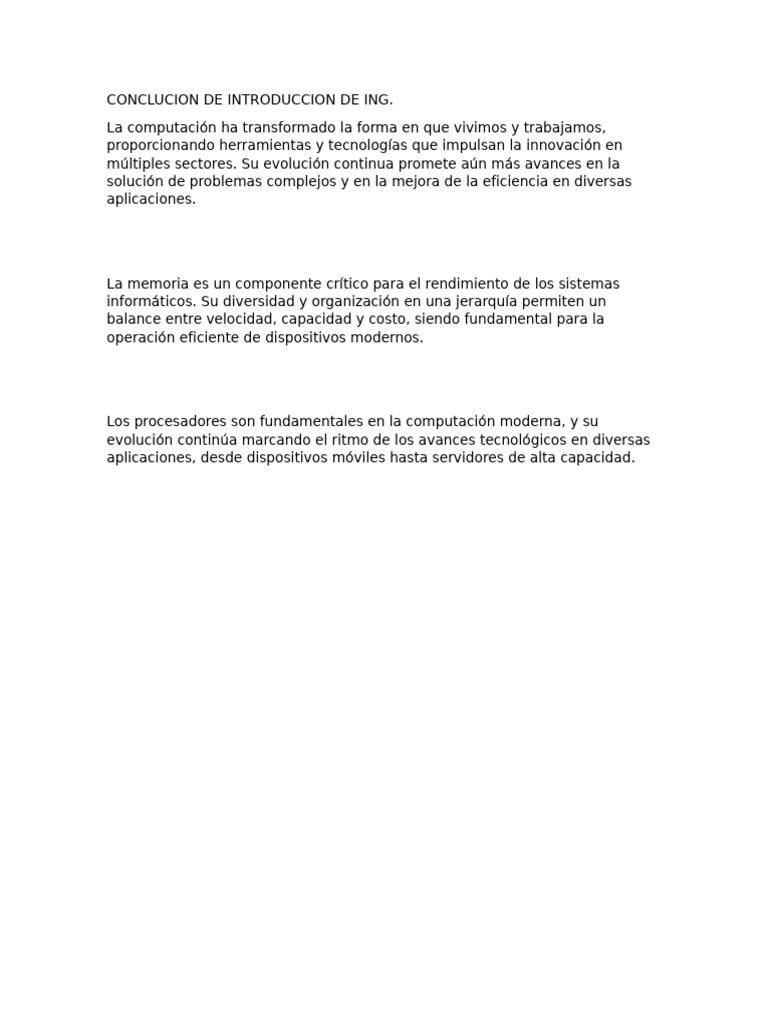 Conclucion de Introduccion de Ing | PDF