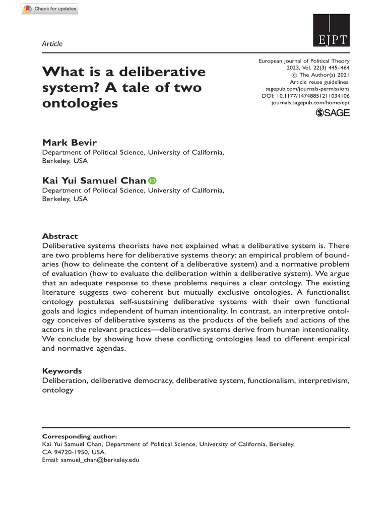 ·bevir-chan-2021-what-is-a-deliberative-system-a-tale-of-two-ontologies | PDF | Attitude ...