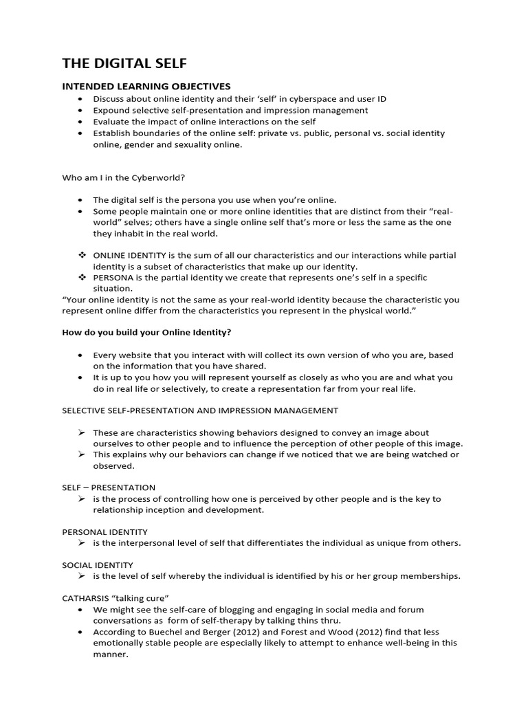 The Digital Self - Learning Material | PDF | Identity (Social Science) | Behavioural Sciences