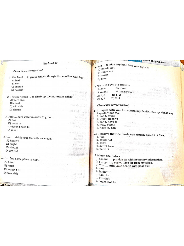 Modal Verbs Grade 8 | PDF