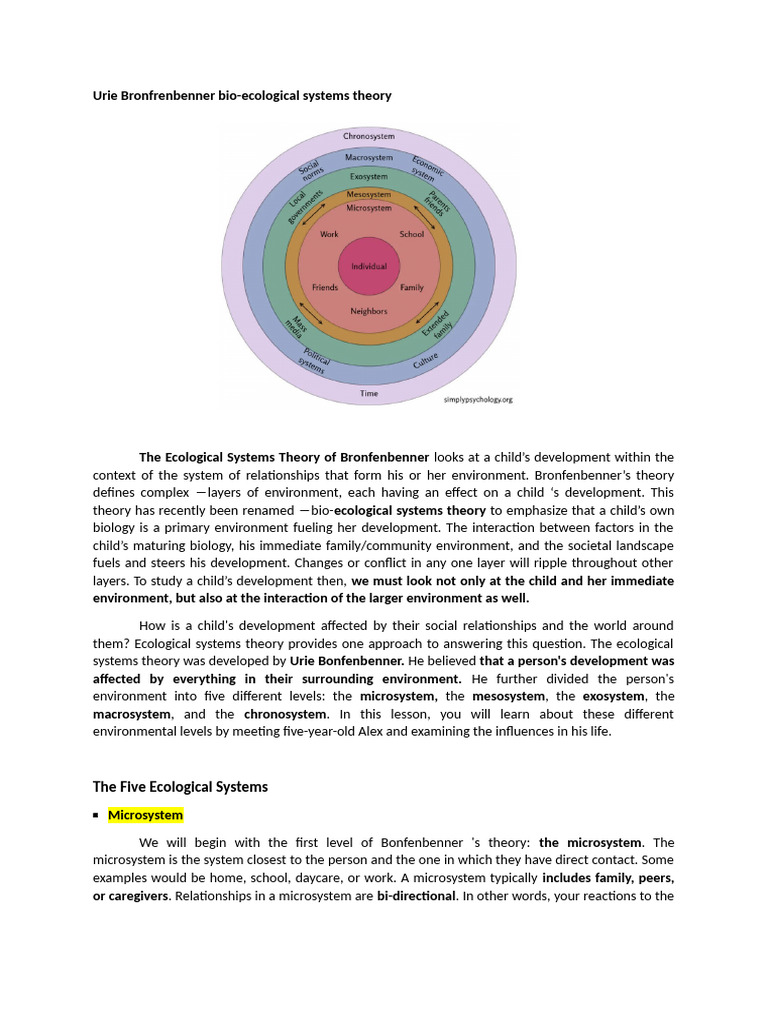 BONFRENBENNER Bio-Ecological Systems Theory | PDF | Natural Environment ...