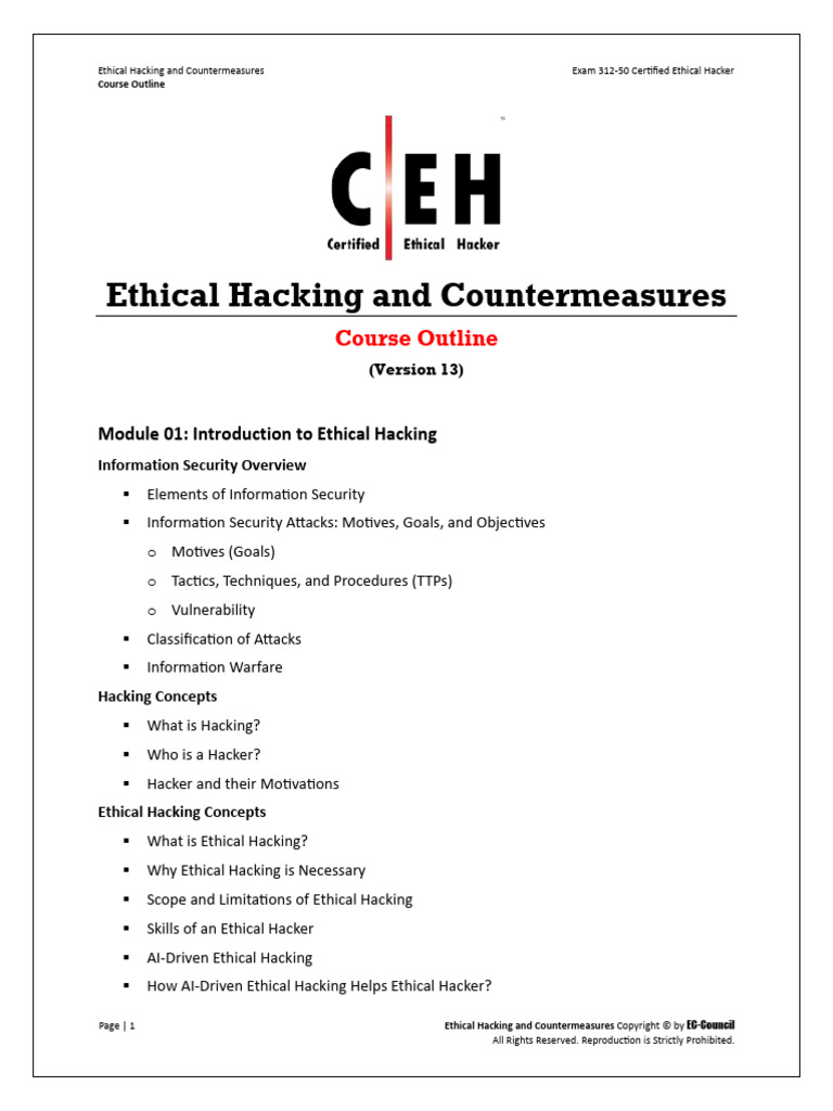 CEH Course Ethical Hacking and Countermeasures | PDF | Denial Of ...