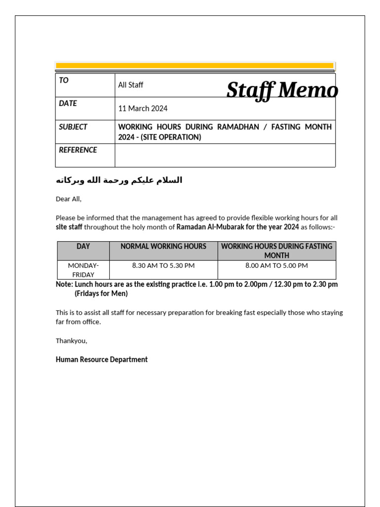 Ramadan Work Hours Update | PDF
