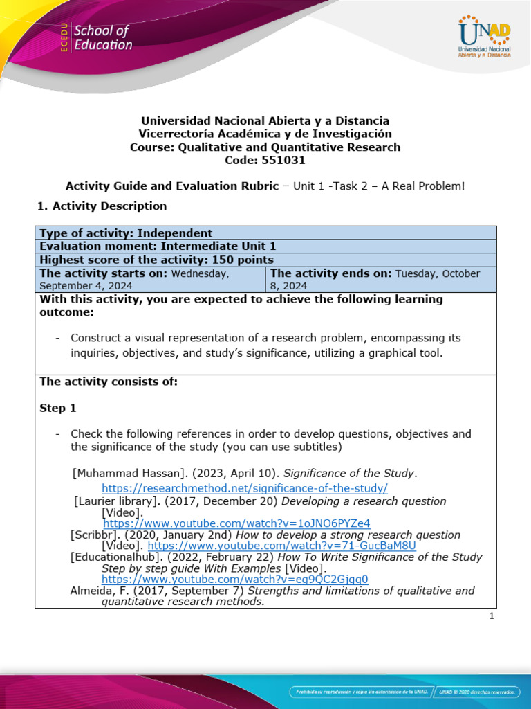Activity Guide and Evaluation Rubric - Unit 1 - Task 2 - A Real Problem! | PDF | Turnitin ...