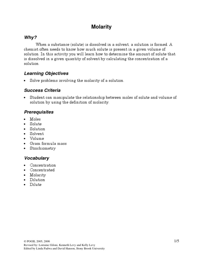 Molarity Inquiry | PDF | Molar Concentration | Mole (Unit)