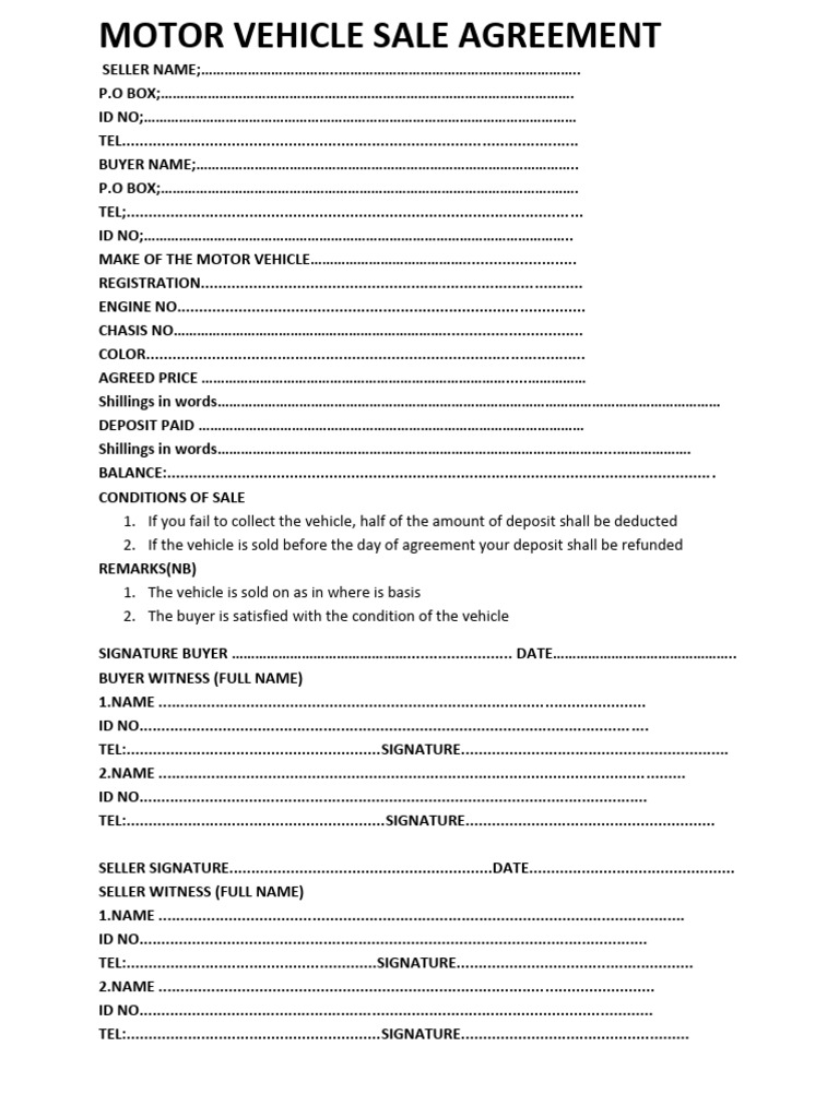 Motor Vehicle Sale Agreement 1 Pdf