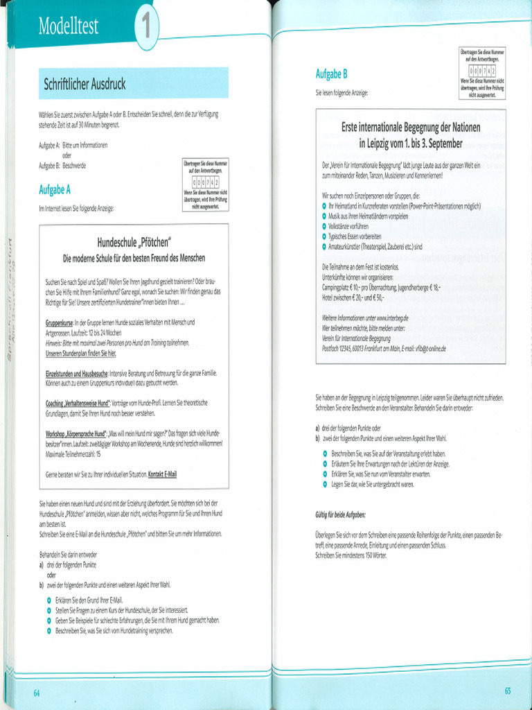 B2. Schriftlicher Ausdruck. Modelltest1-3 | PDF