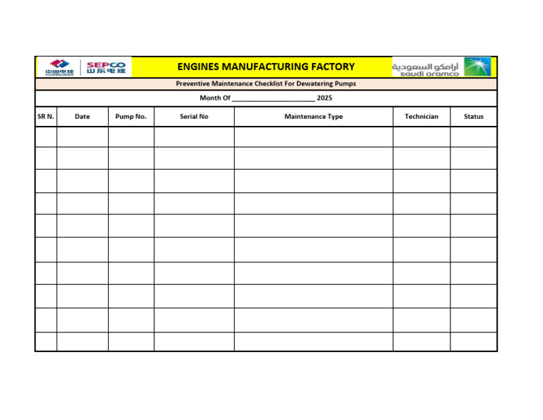Dewatering Pump Preventive Maintenance Checklist | PDF
