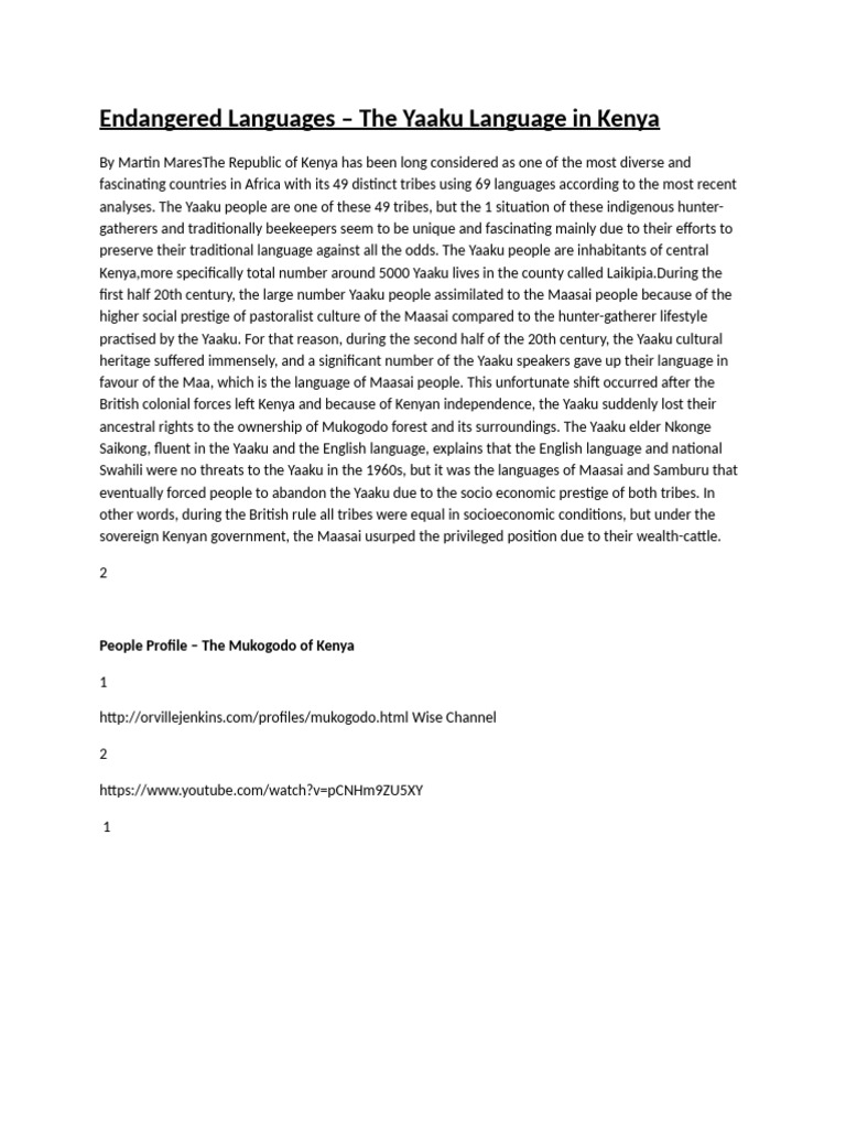 Preserving the Yaaku Language in Kenya | PDF