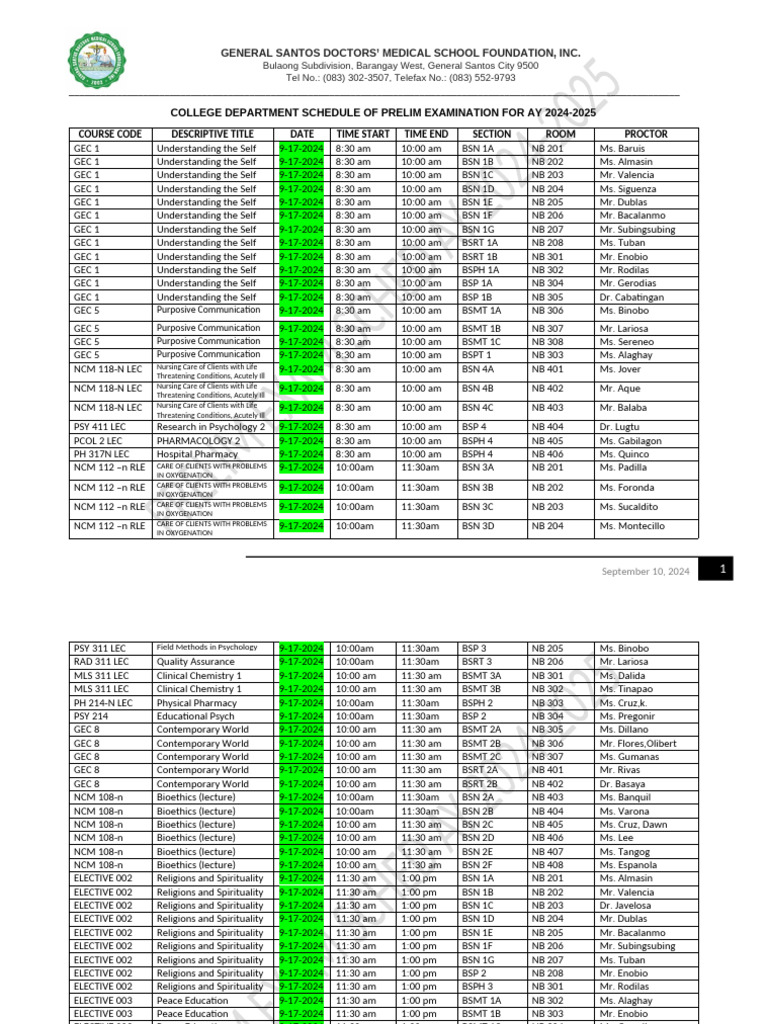 Prelim Exam Schedule Avpa Copy 10september 2024 | PDF | Health Care | Medicine