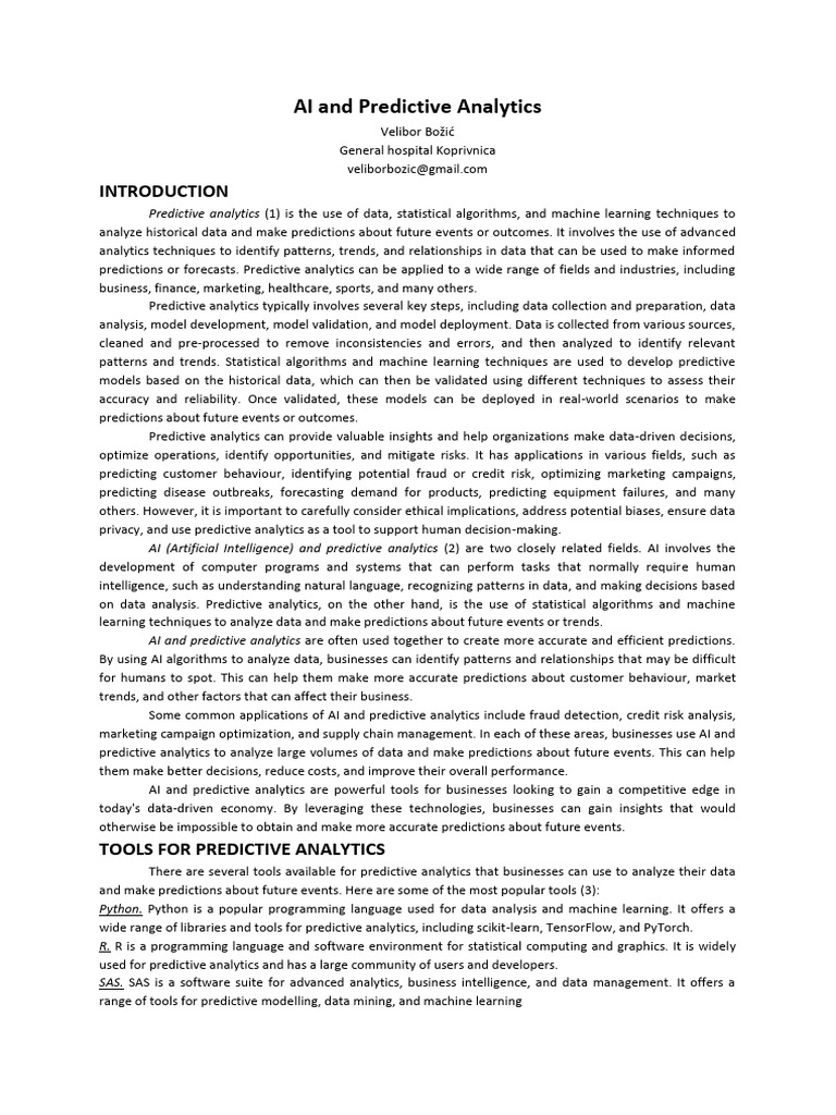 A I and Predictive Analytics | PDF | Predictive Analytics | Analytics