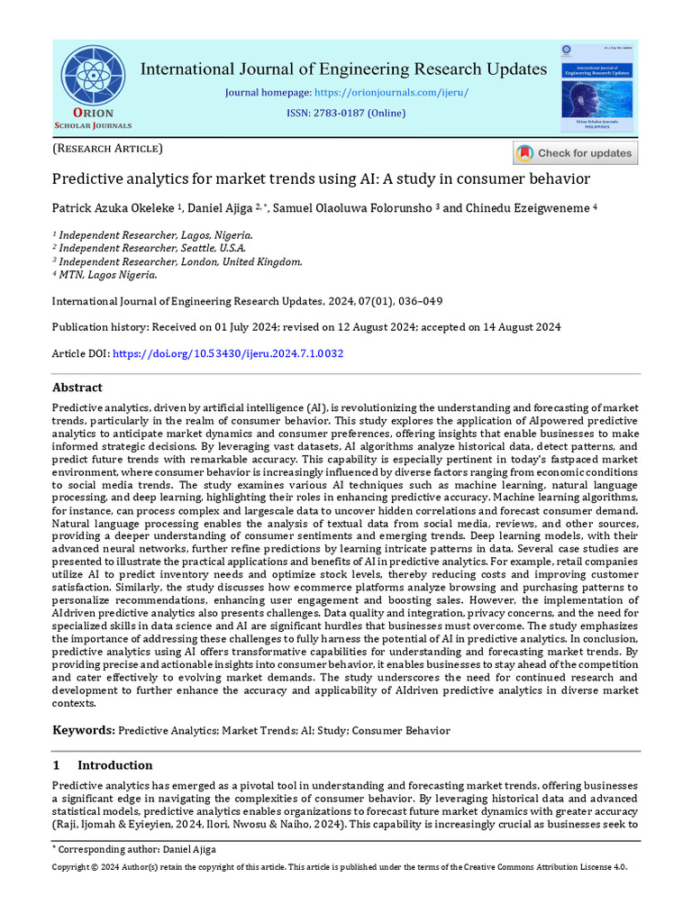 Predictive Analytics For Market Trends Using AI: A Study in Consumer Behavior | PDF | Analytics ...