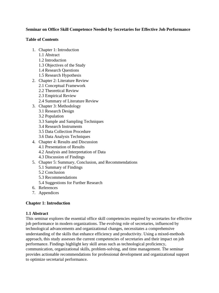 Seminar On Office Skill Competence Needed by Secretaries For Effective ...