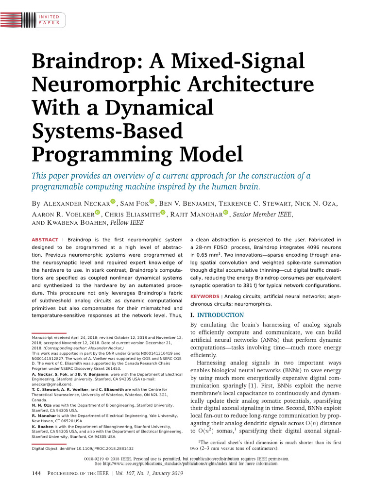 Braindrop- A Mixed-Signal Neuromorphic Architecture With a Dynamical Systems-Based Programming ...