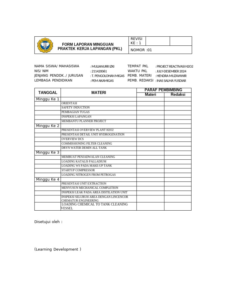 Form Laporan Mingguan | PDF