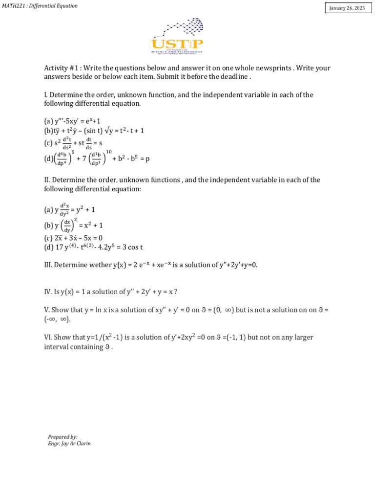 Differential Equations Exercises | PDF