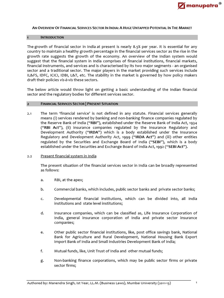 Financial Services Sector | PDF | Banks | Securities (Finance)