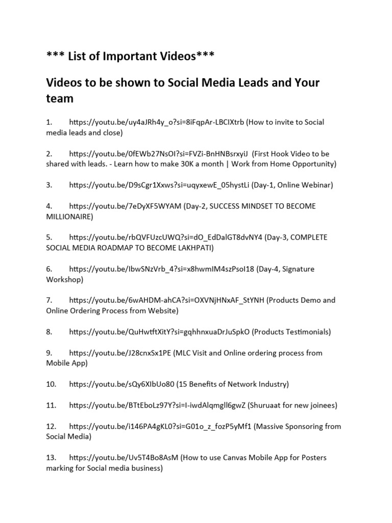 List of Important Videos Munish Sir Ji Social Media | PDF | Mass Media