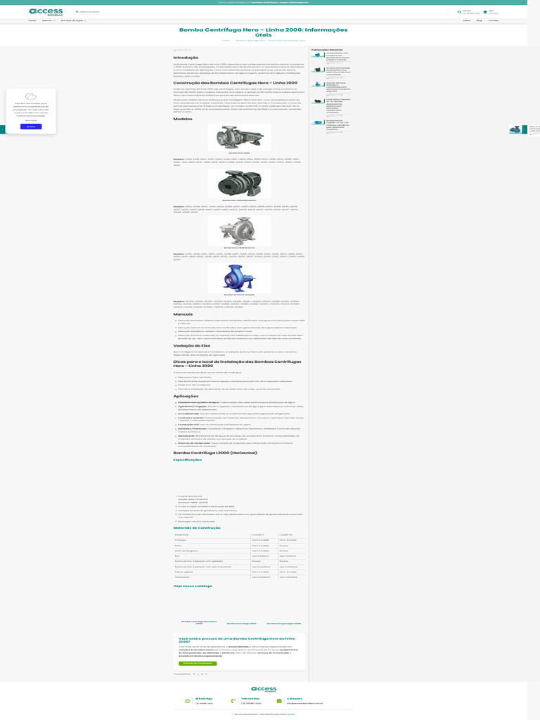 Bomba Centrífuga Hero - Linha 2000 - Informações Úteis - Access Bombas ...