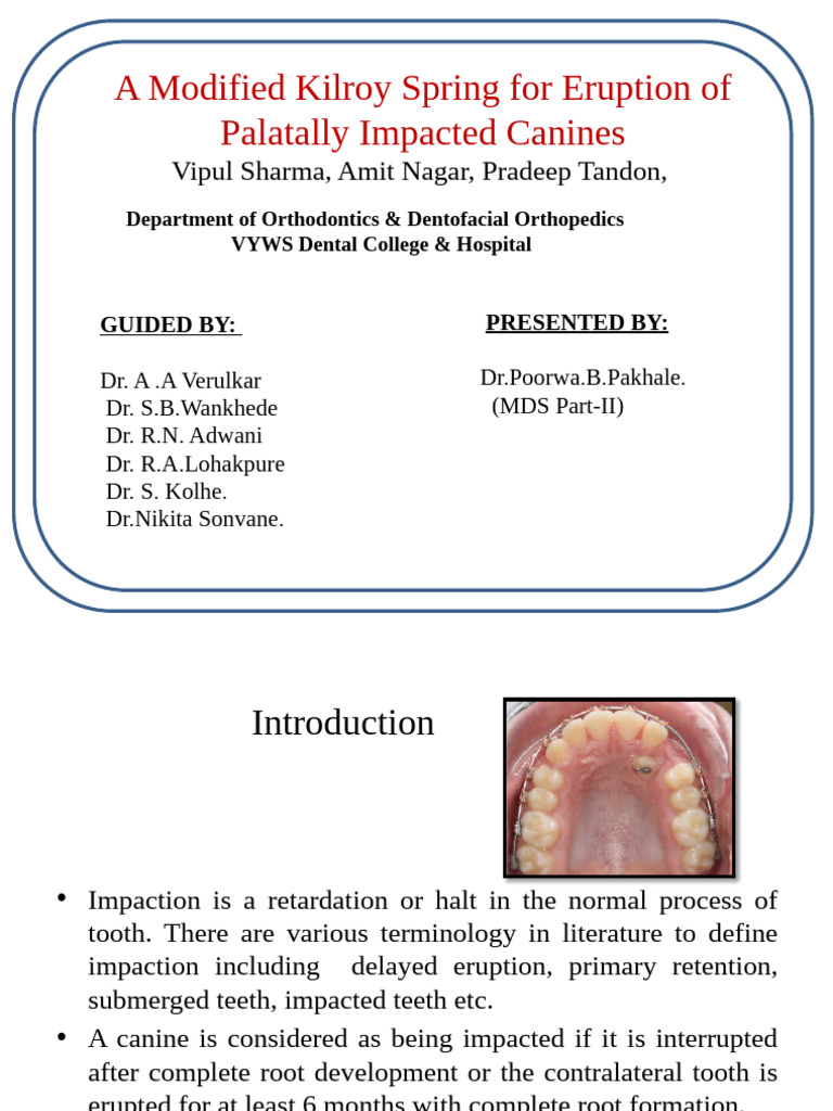 Modified Kilroy Spring for Canine Eruption | PDF | Orthodontics | Dentistry