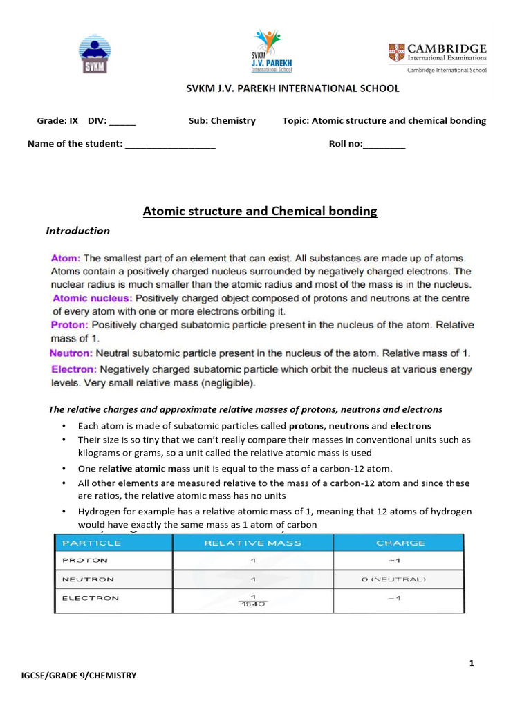 Atomic Structure and Bonding Guide | PDF | Ion | Chemical Compounds
