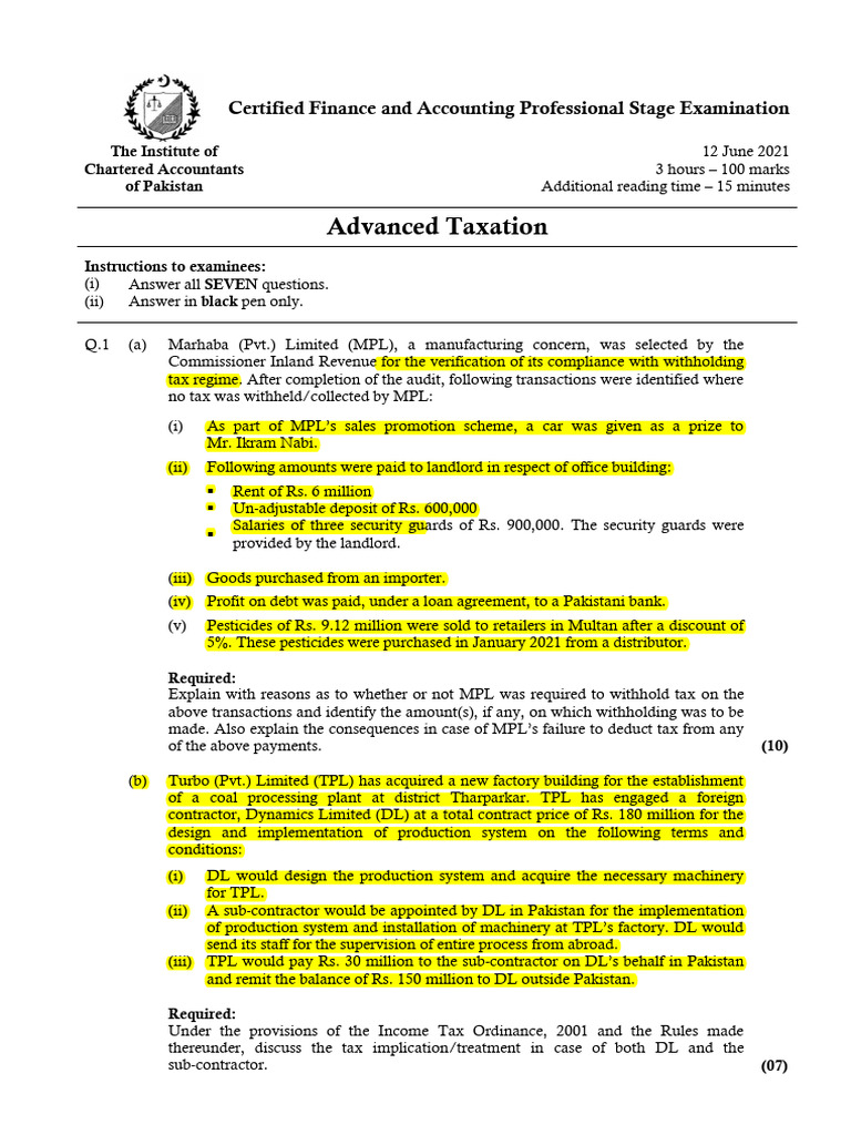 CFAP 5 ATAX Summer 2021 | PDF | Taxes | Tax Deduction