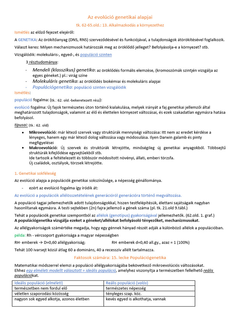 Tananyag Evolucio1 | PDF