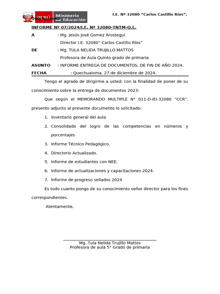 INFORME PRESENTACION DOCUMENTOS TULA 2024 | PDF