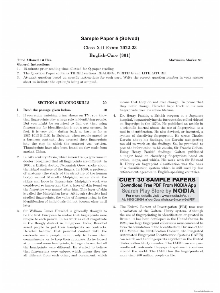 CBSE English Sample Paper - 5 | PDF