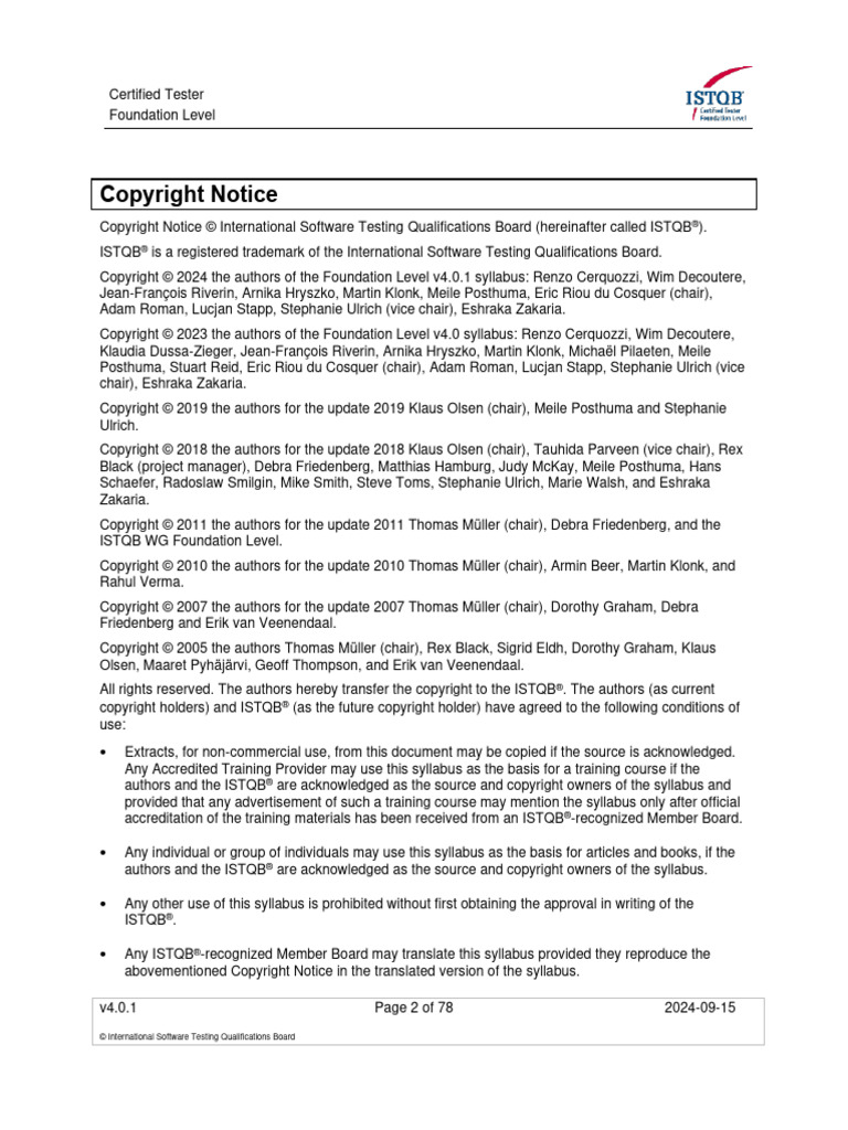 ISTQB Certified Tester - Foundation Level Syllabus v4.0-pg2 | PDF ...