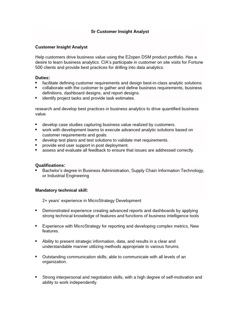 JD - Customer Insight Analyst | PDF