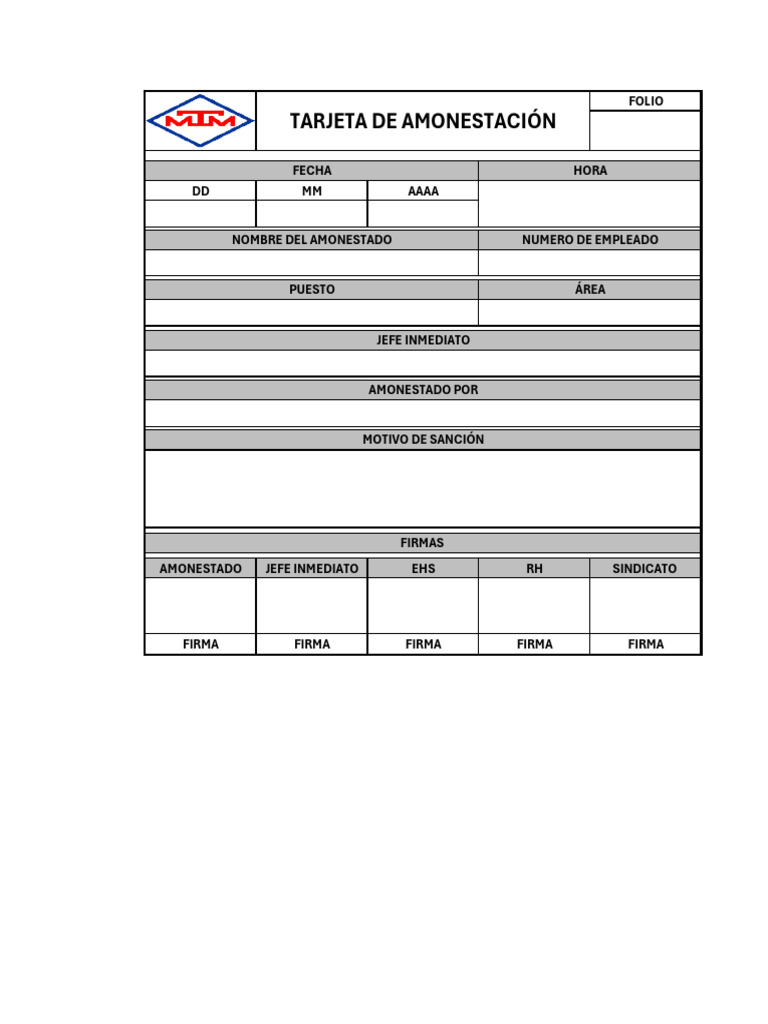 Tarjeta de Amonestación Laboral | PDF