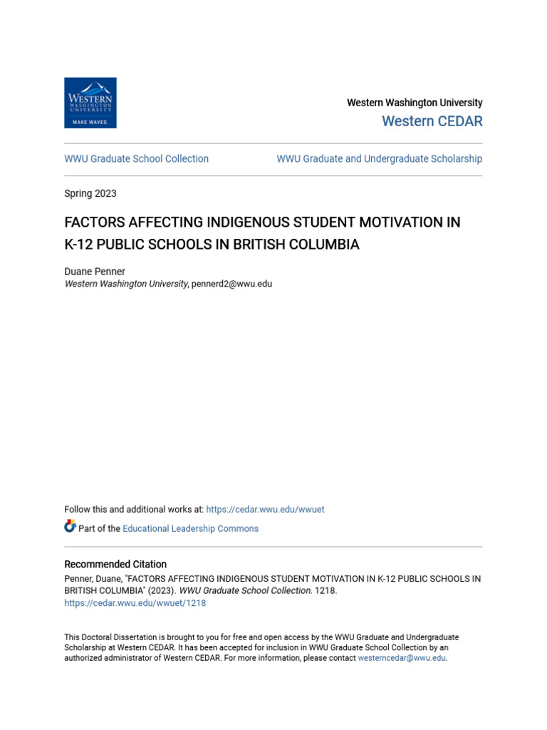 Factors Affecting Indigenous Student Motivation in K-12 Public SC | PDF