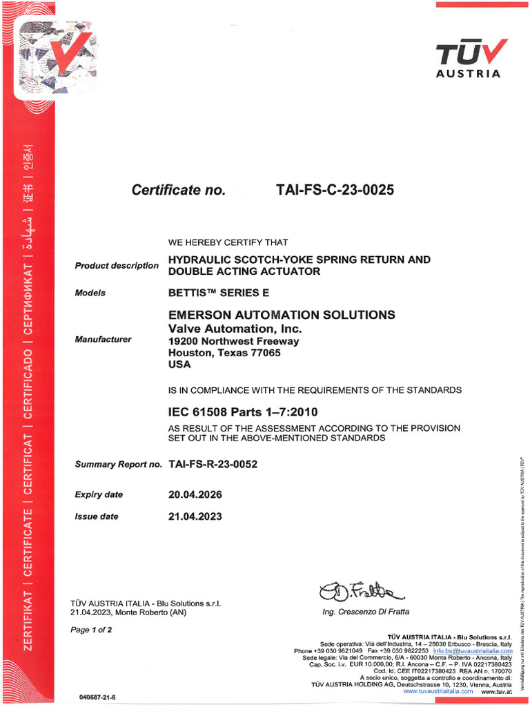 Product Certificates Approvals Sil e Series Iec61508 Certificate Tuv ...