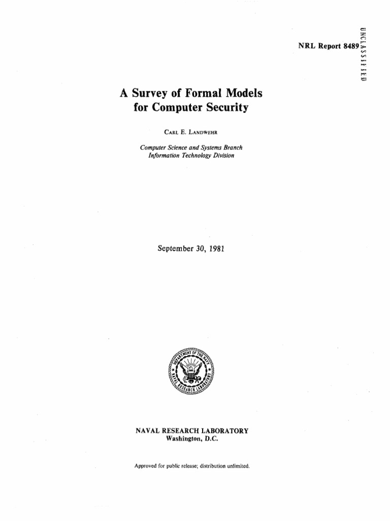 NRL FR 08489 Formal Models Landwehr | PDF | Classified Information In ...