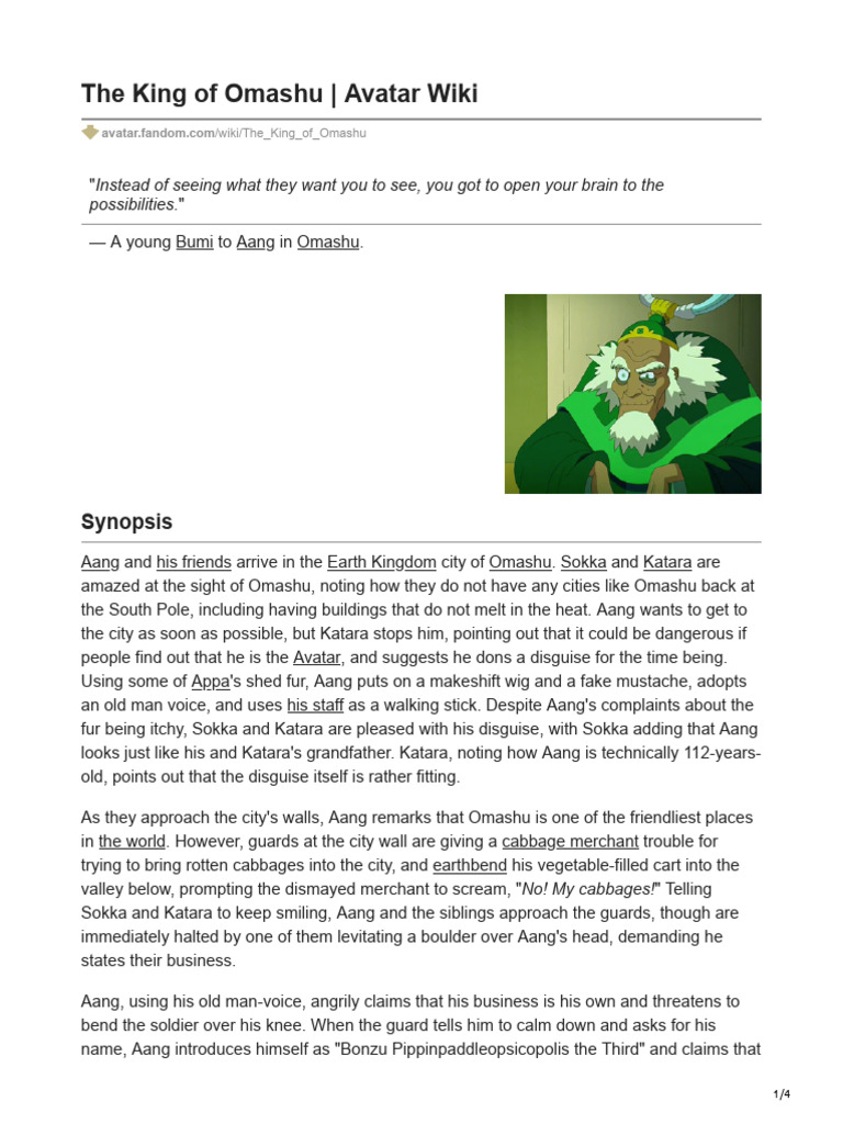 The King of Omashu Avatar Wiki | PDF