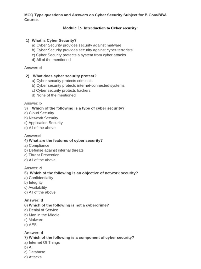 Cyber Security MCQ Type Questions | PDF | World Wide Web | Internet & Web