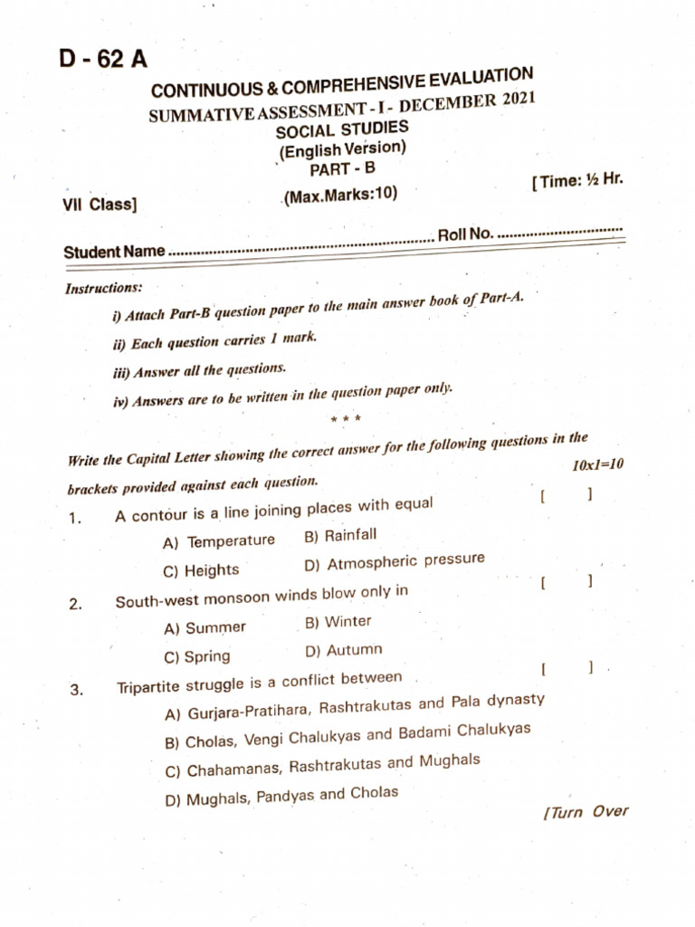 Social Studies Assessment for Class VII | PDF