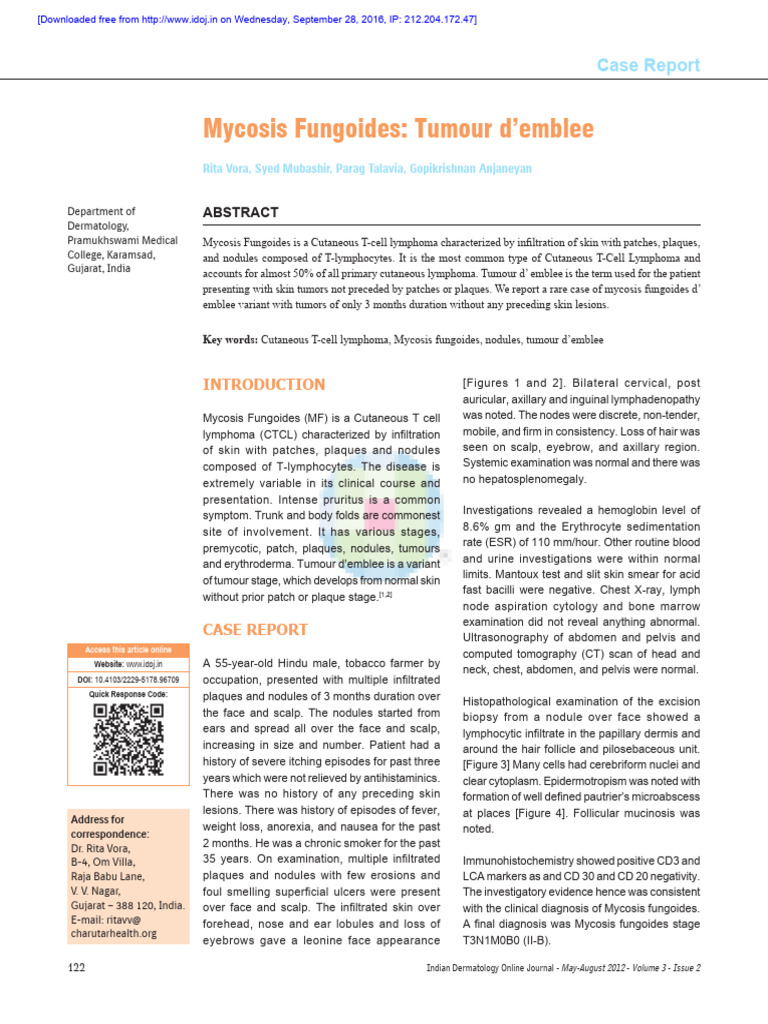 Mycosis Fungoides Tumour Demblee | PDF | Clinical Medicine | Lymphatic System