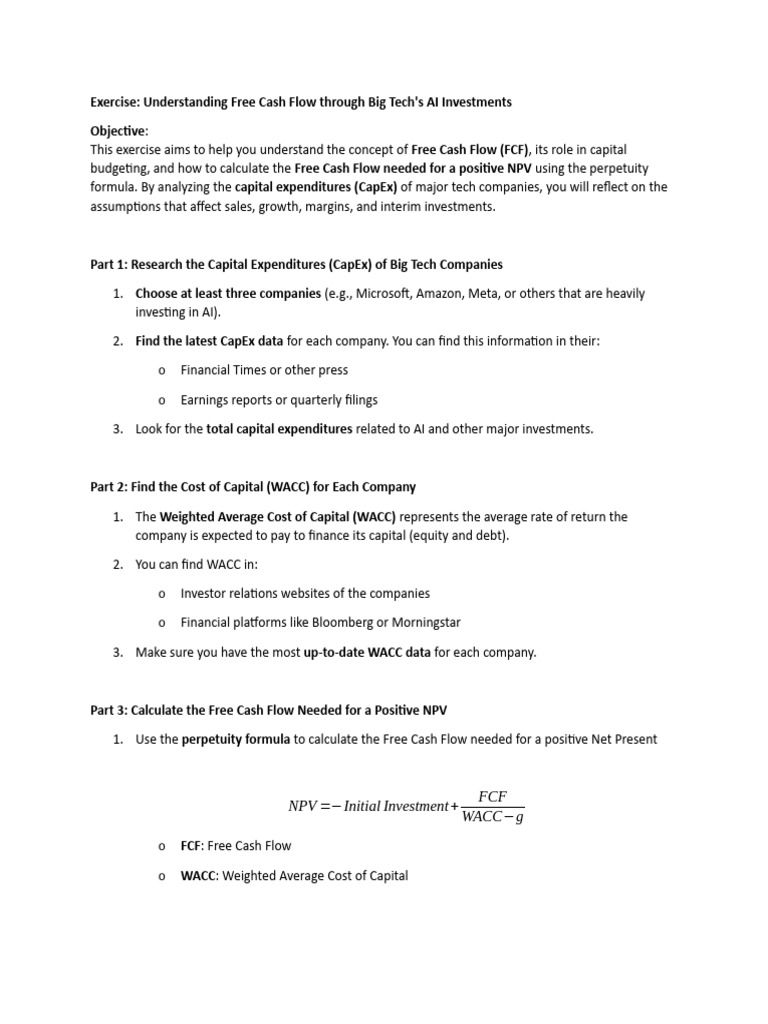 Session 2 Class Exercise On FCF and Tech Companies - Solution | PDF | Net Present Value | Cost ...