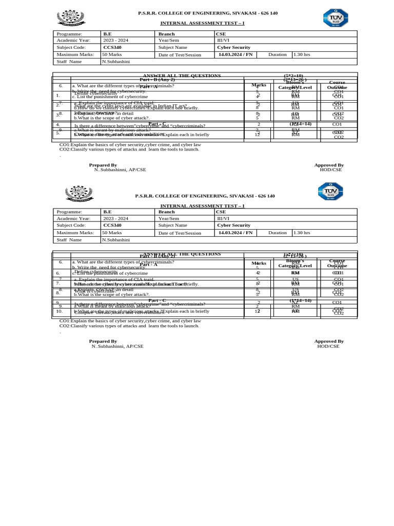 CCS340 IAT1 | PDF | Cybercrime | Computer Security