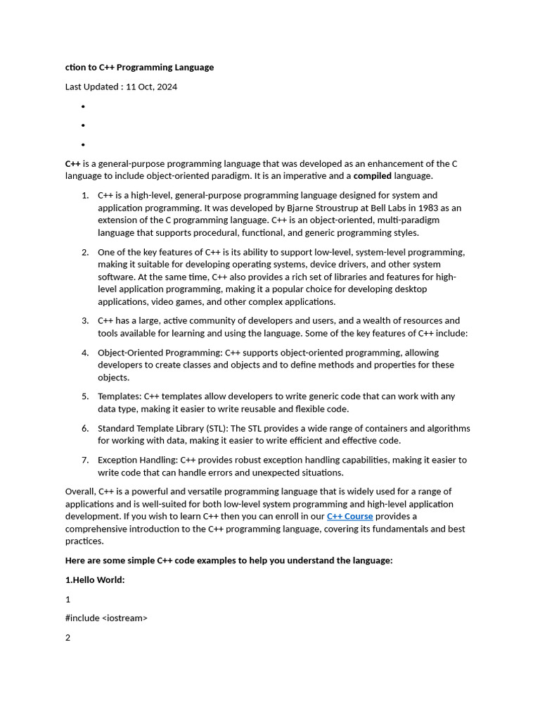 Introdction to C | PDF | C++ | Computer Programming